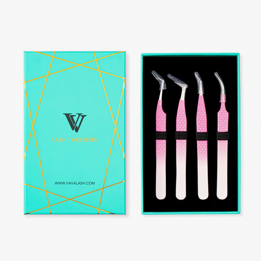 Ombre Pink-White Professional Eyelash Extensions Tweezers Kit – VAVALASH